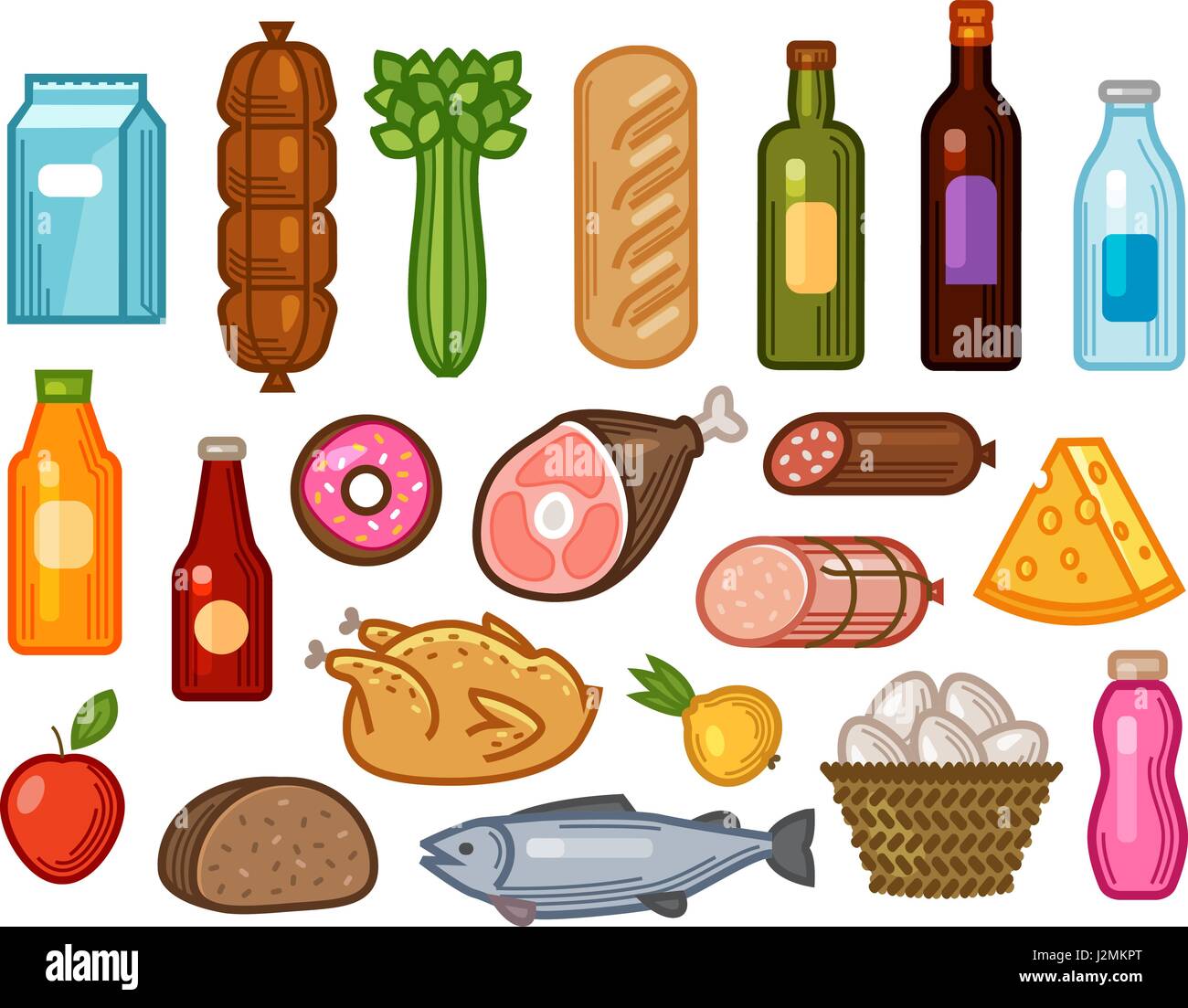 Food and drinks icons set. Grocery shopping concept. Vector ...