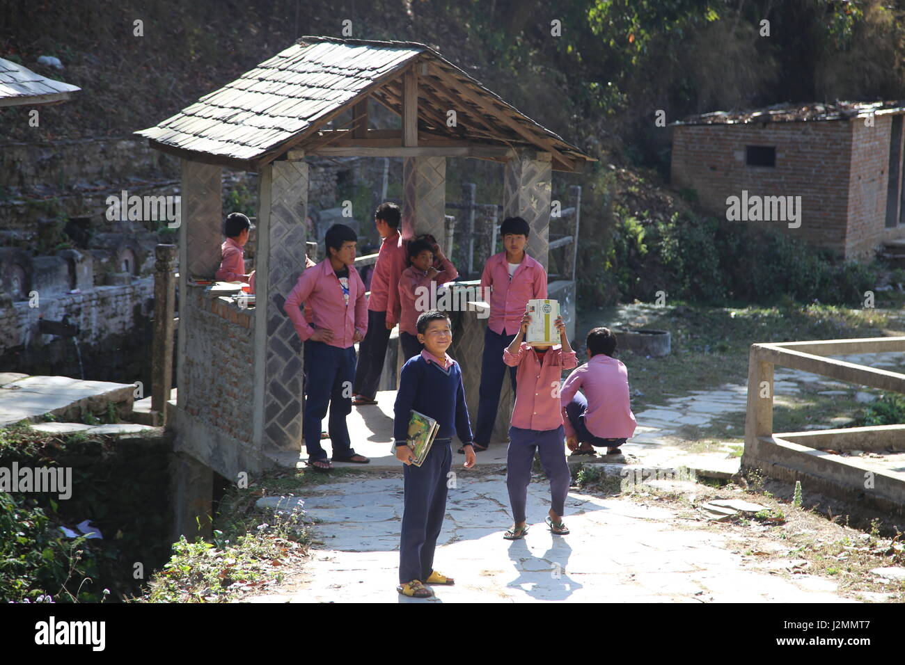 young students and school kids on their way to school in the ...