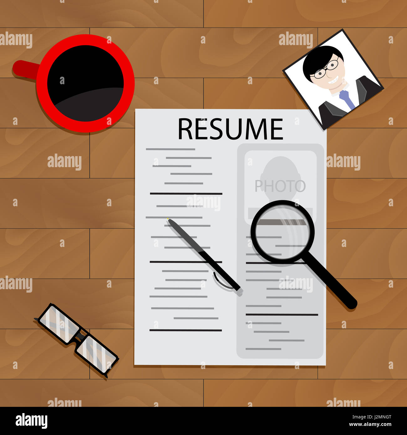 Resume candidate to work, information cv on table. Vector illustration ...