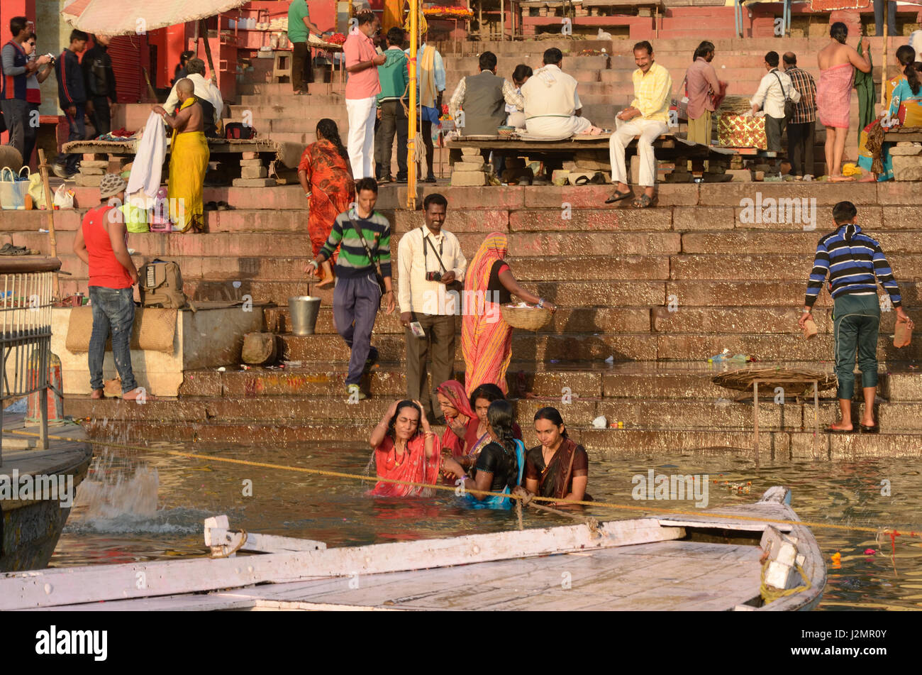 Ritual Bathing in the Ganges River in Varanasi India Stock Photo - Alamy