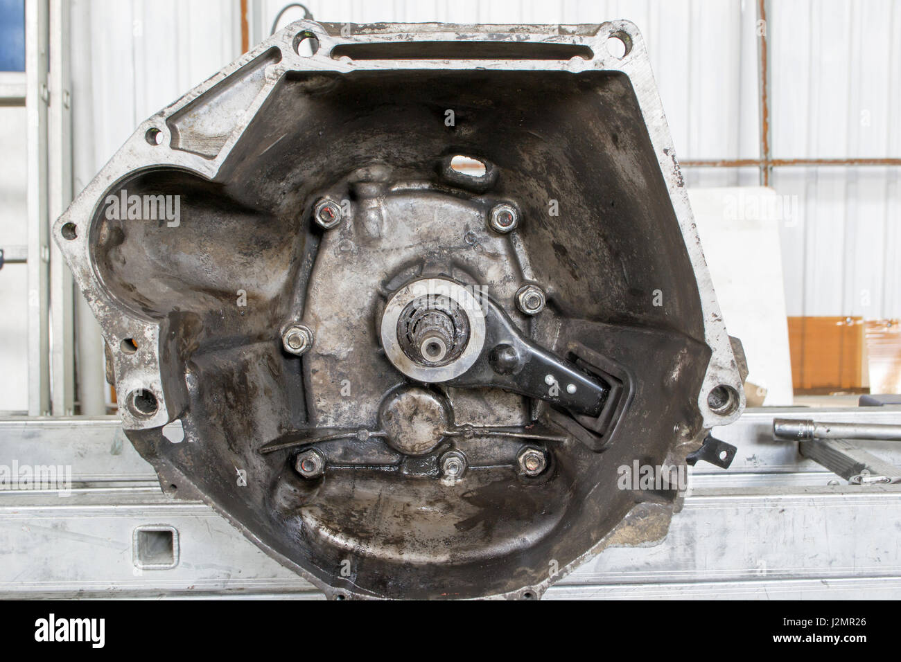 The mechanism of the car. Gear box. Close-up Stock Photo - Alamy