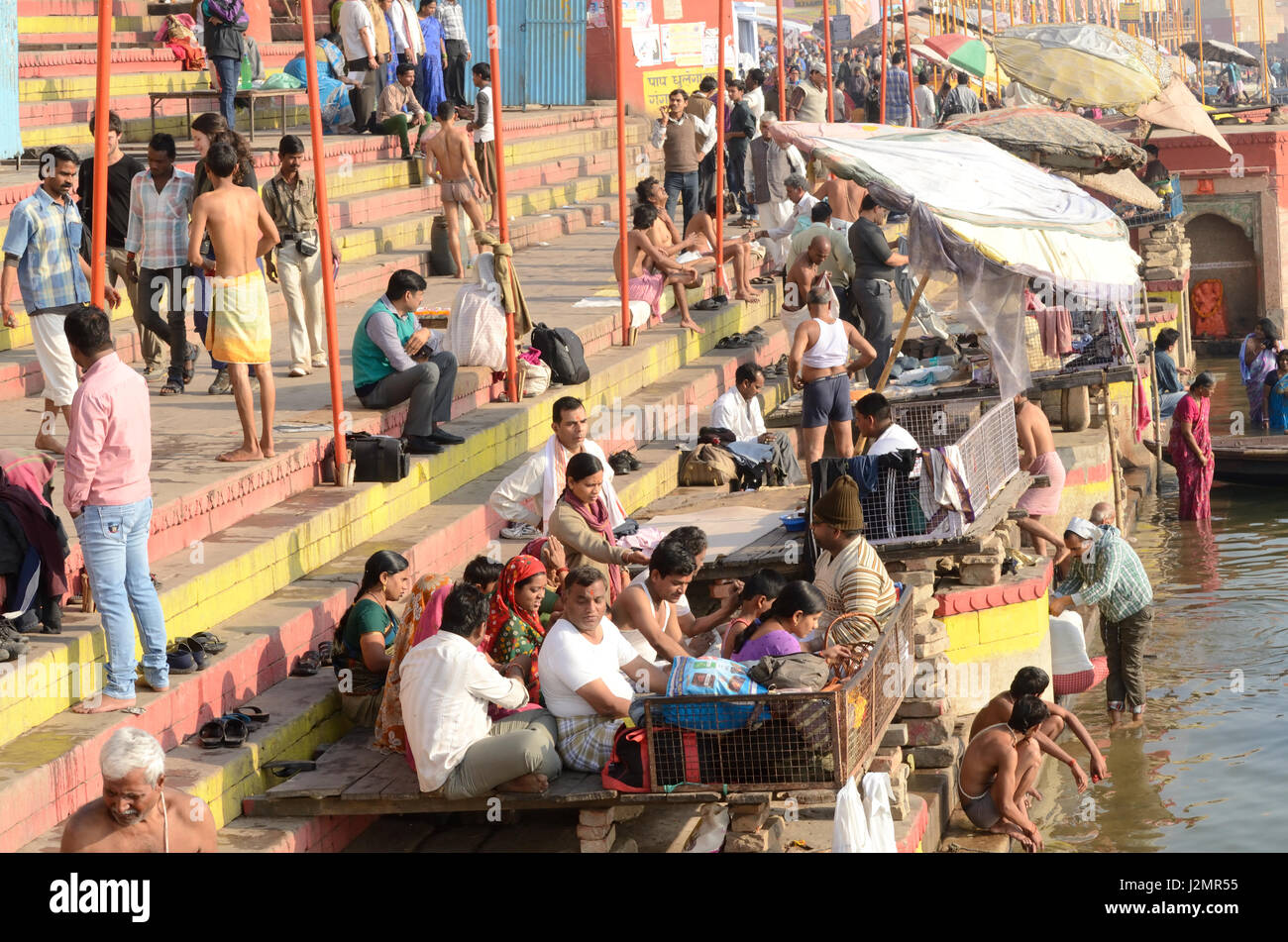Ritual Bathing in the Ganges River in Varanasi India Stock Photo - Alamy