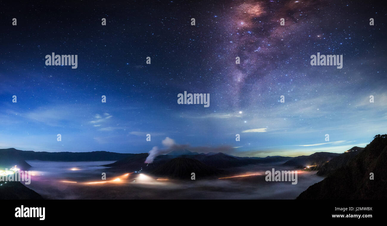 milky way over Bromo National Park, Java - Indonesia. Mount. Bromo at ...