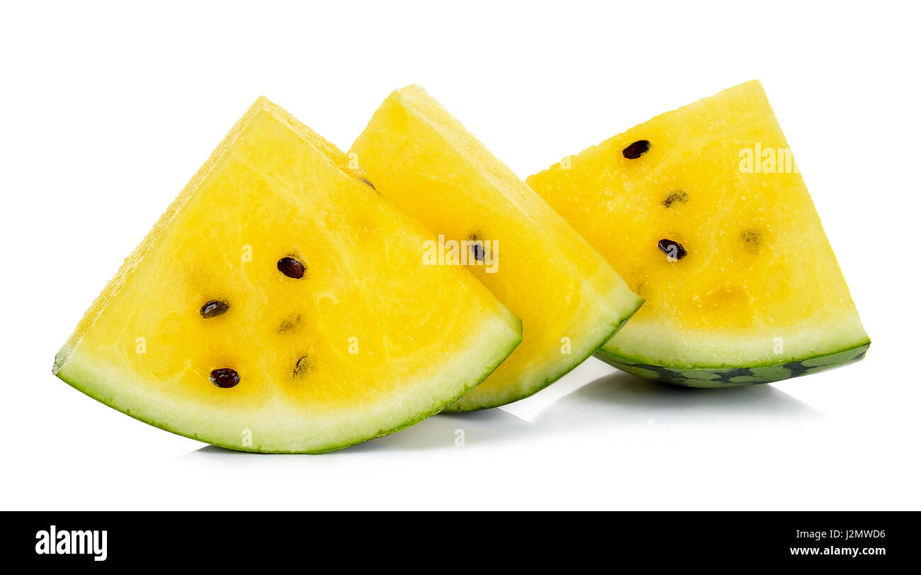 Sliced yellow watermelon isolated on the white background Stock Photo ...