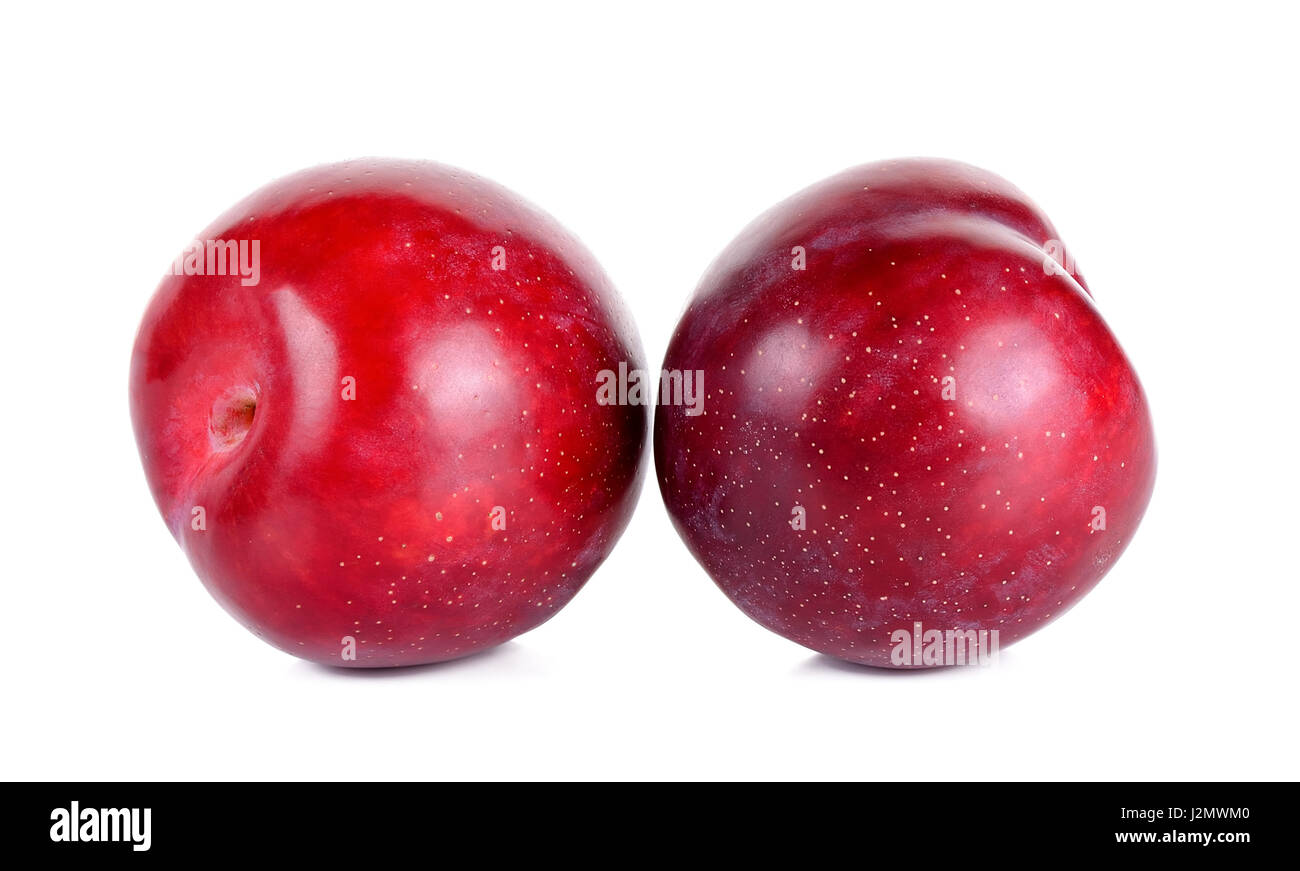 Red plum fruit isolated on white background Stock Photo - Alamy