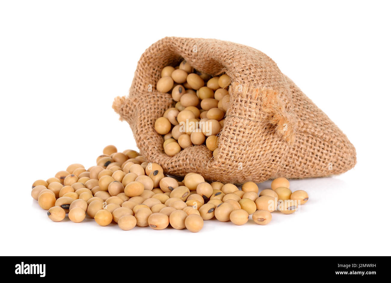 Soy bean with sack isolated on white background Stock Photo - Alamy