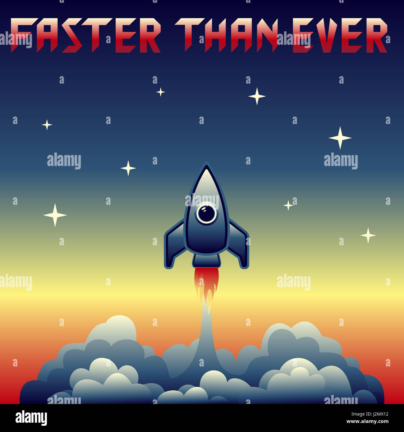 Vintage rocket launch vector illustration with text Stock Photo - Alamy