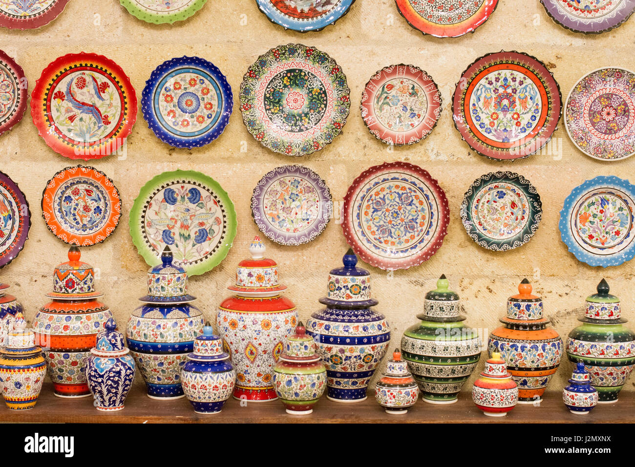 An assortment of handmade Turkish ceramic bowls and plates Stock Photo ...