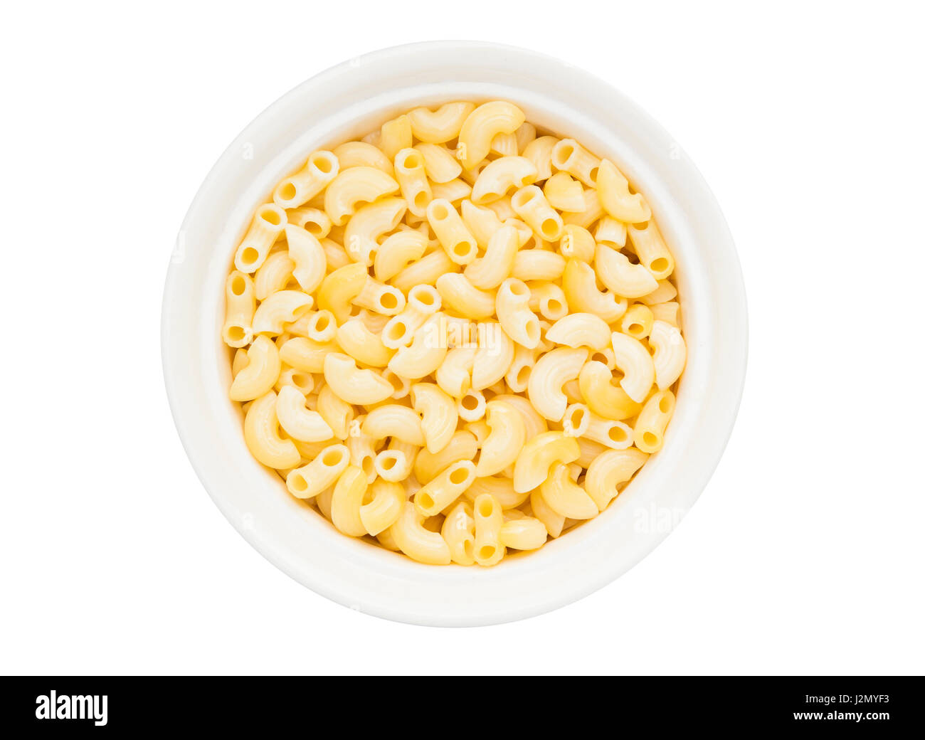 White bowl of tasty macaroni on white isolated background with soft ...