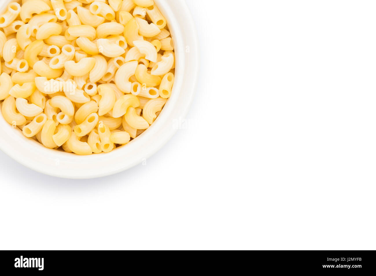 White bowl of tasty macaroni on white isolated background with soft ...