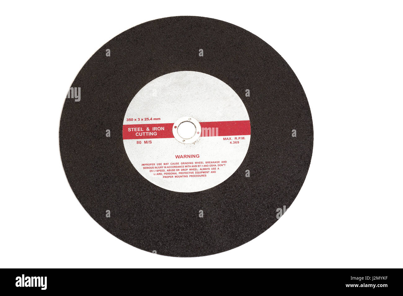 Steel and iron cutting grinding disk with size, specs, and warning text ...