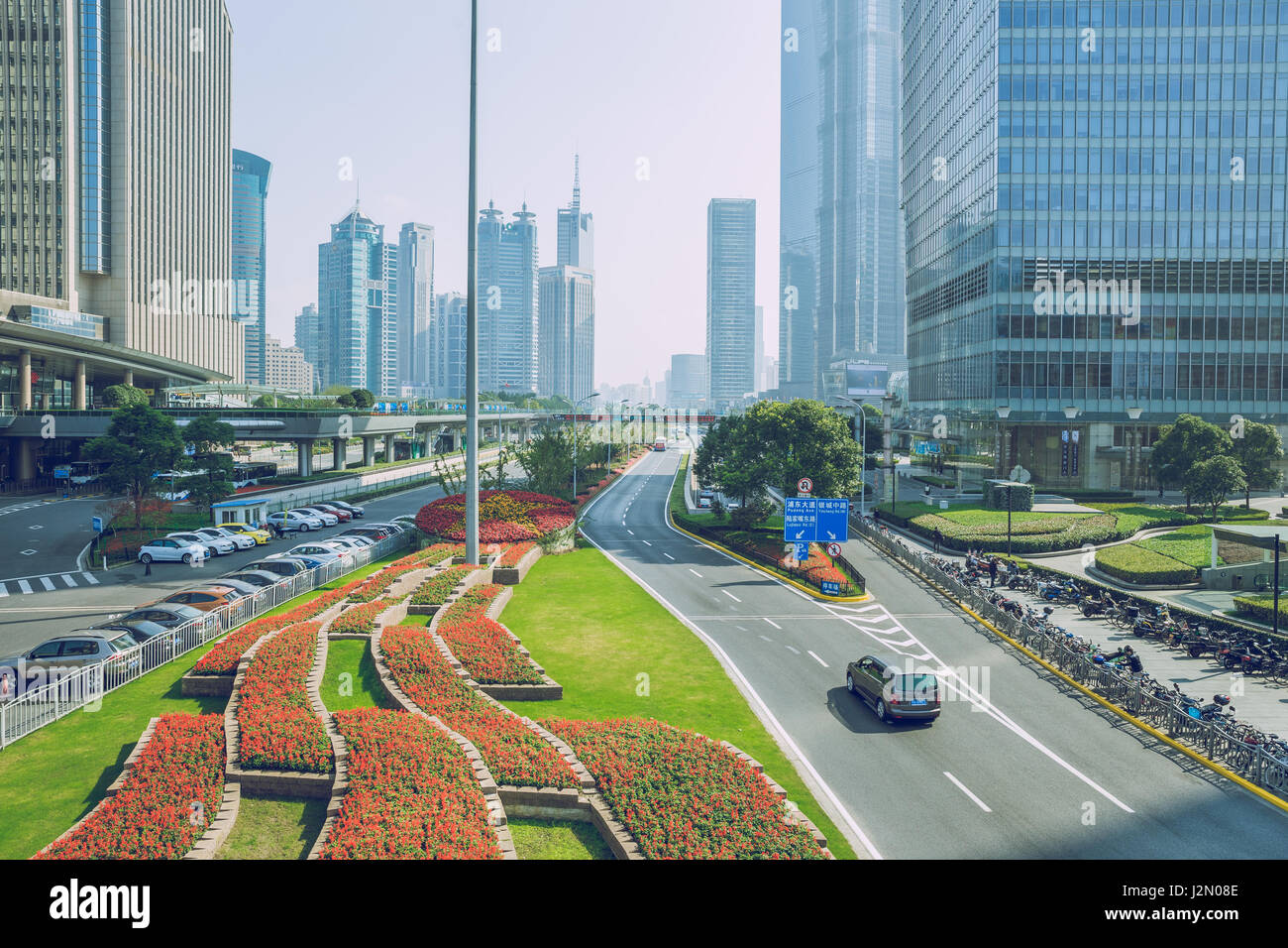 Shanghai, China, 2016, Street view. City, streets and nature. It's a ...