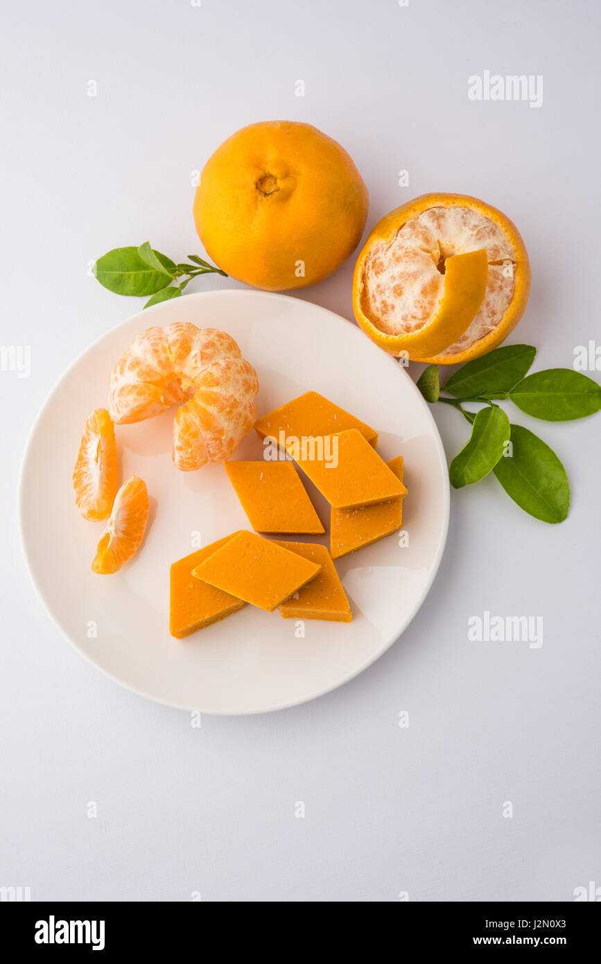 indian sweet food Orange Burfi or orange cake or santra burfi in hindi ...