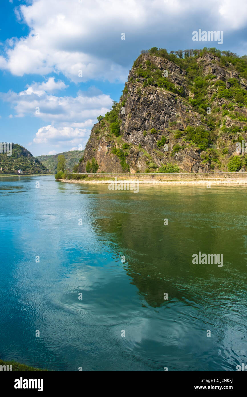 The Lorelei (Loreley) a steep slate rock on the right bank of the River ...