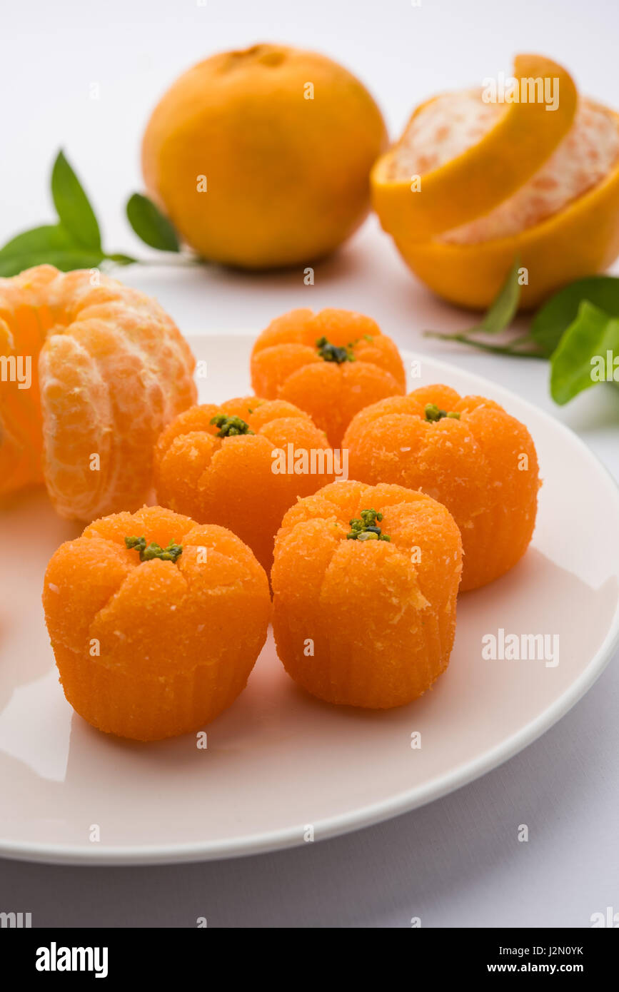 indian sweet food Orange Burfi or orange cake or santra burfi in hindi ...