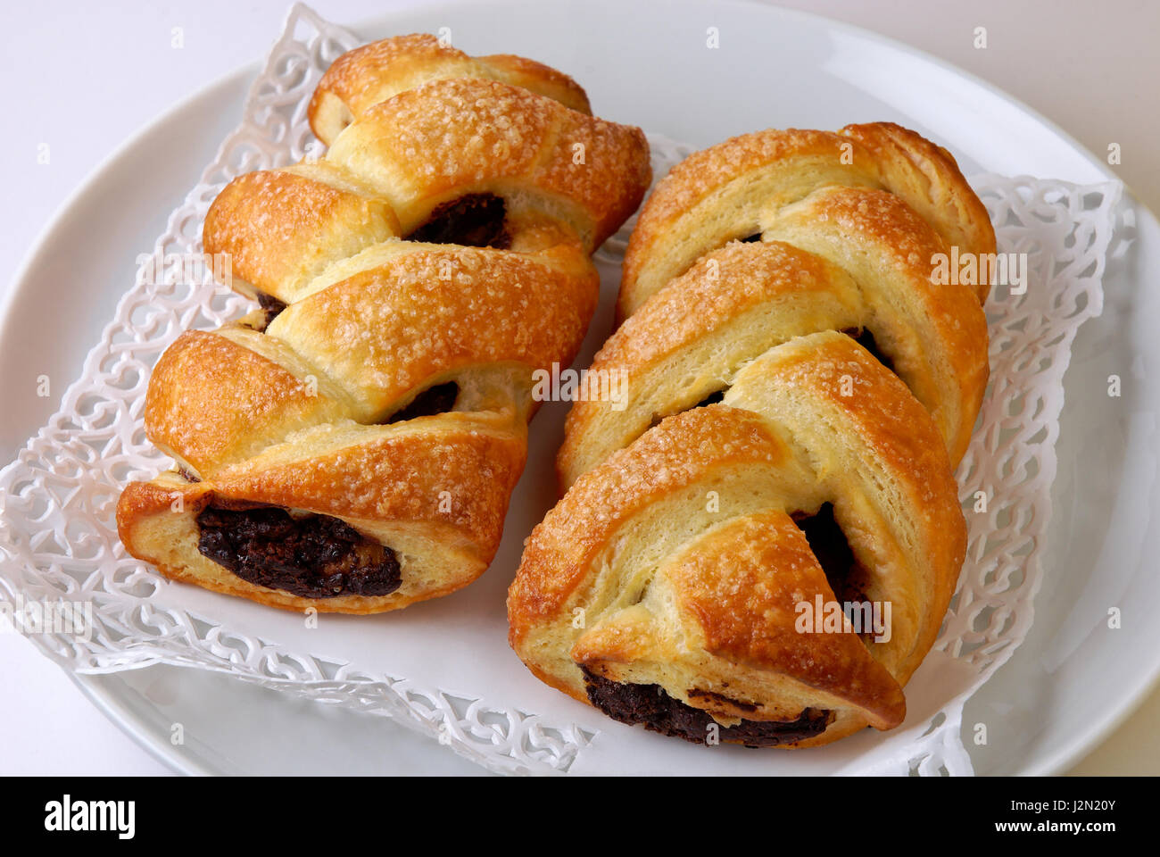 Chocolate puff pastry closeup Stock Photo - Alamy