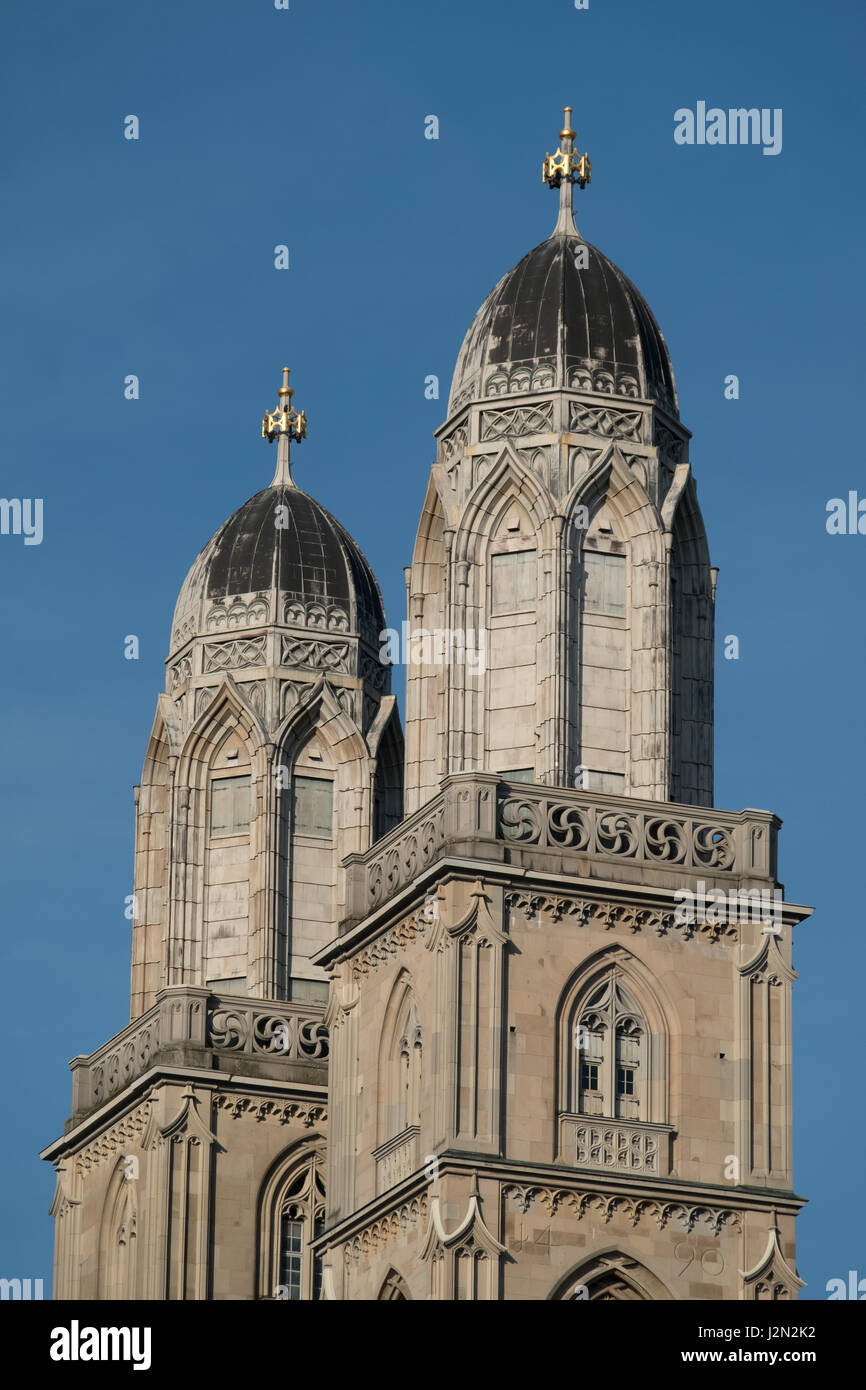 The twin towers of the Fraumünster protestant church, an iconic symbol ...