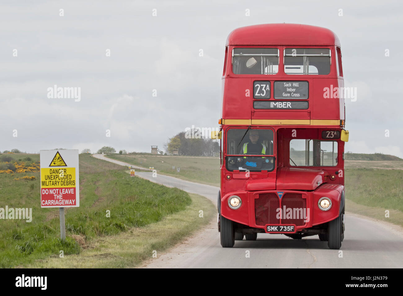 London Red Routemaster Bus on Salisbury Plain Military Ranges heading ...