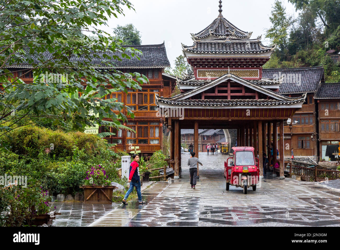 Zhaoxing, Guizhou, China, a Dong Minority Village, Covered Bridge Stock ...