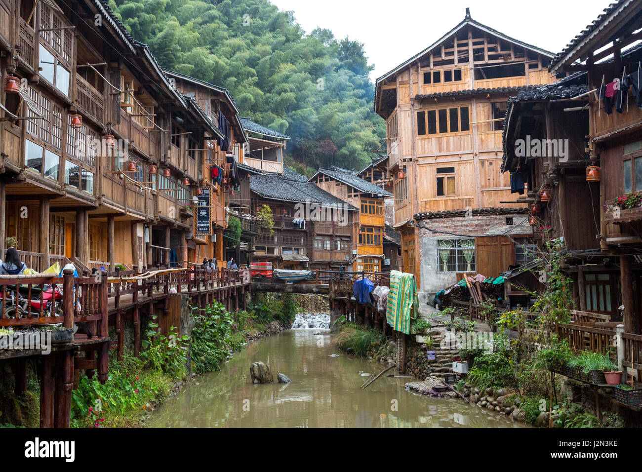 Zhaoxing, Guizhou, China, a Dong Minority Village. Shops and Houses ...