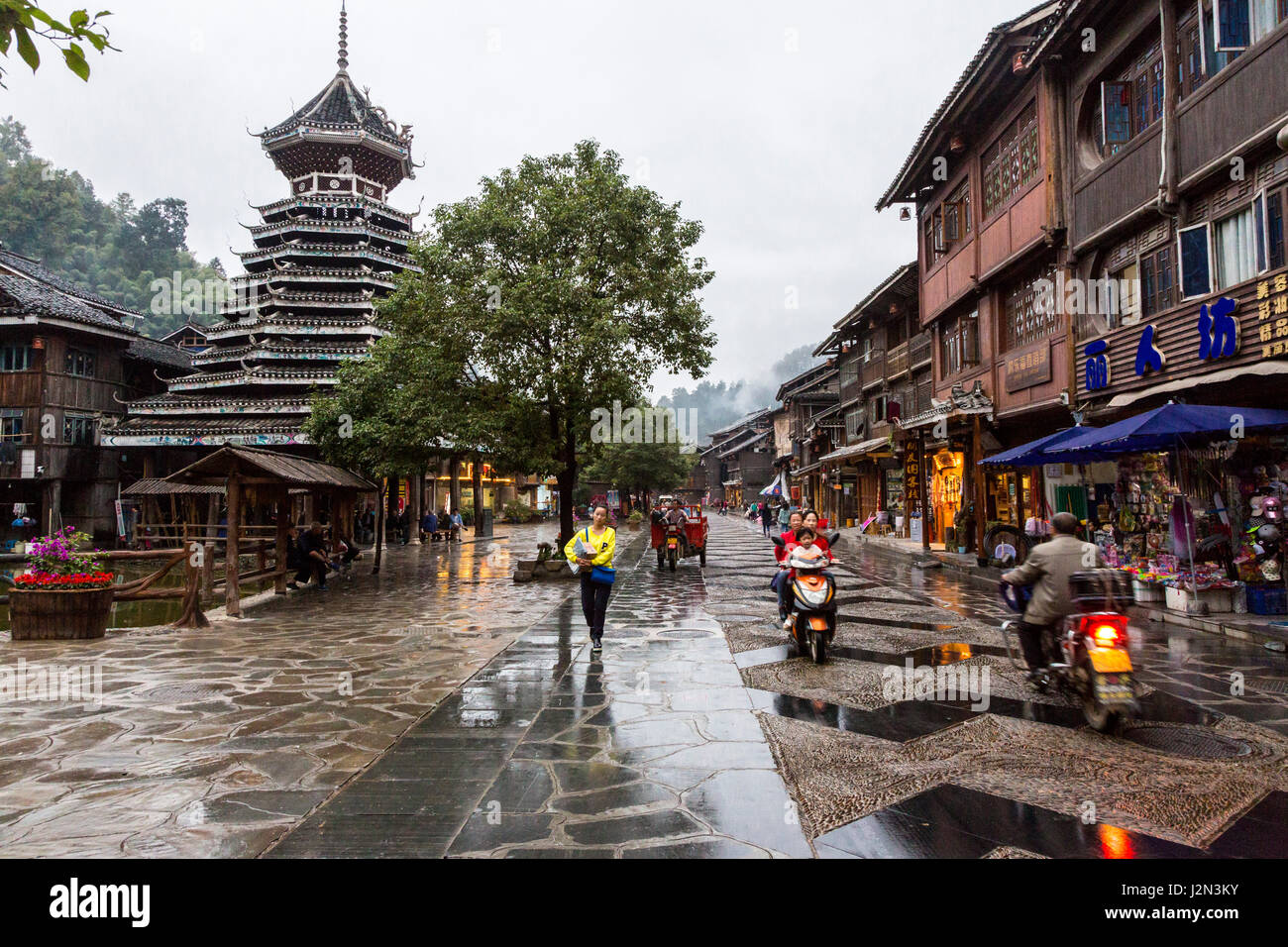 Zhaoxing, Guizhou, China, a Dong Minority Village. New Street with ...
