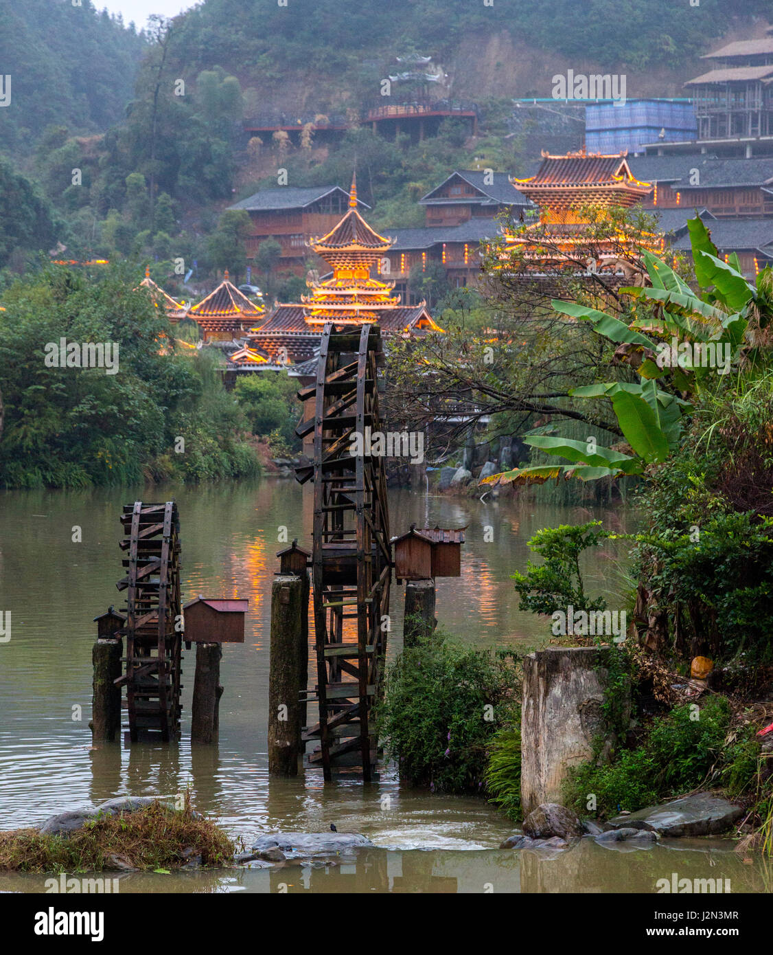 Zhaoxing, Guizhou, China, a Dong Minority Village. In early evening ...