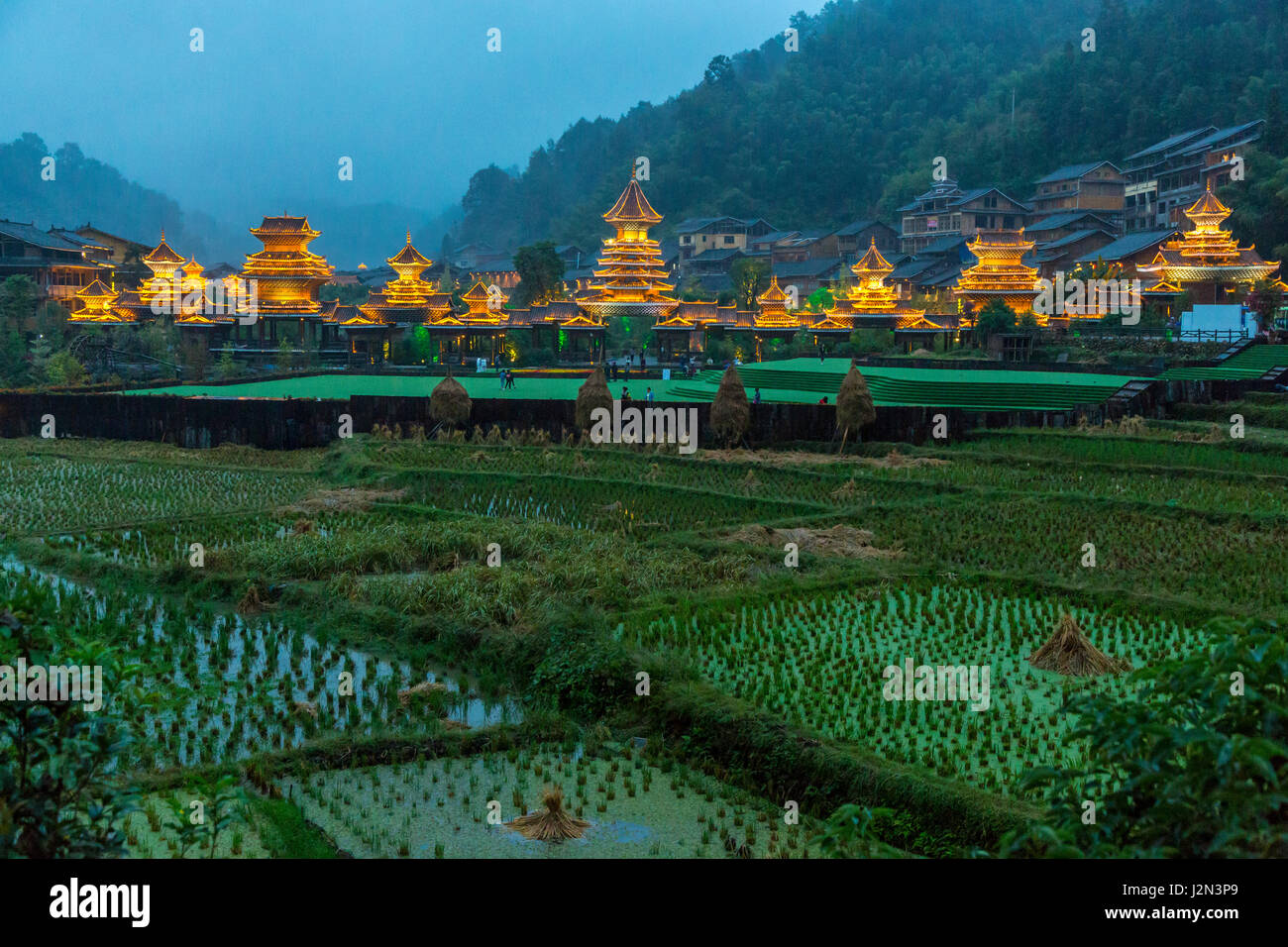Zhaoxing, Guizhou, China, a Dong Minority Village. In early evening ...