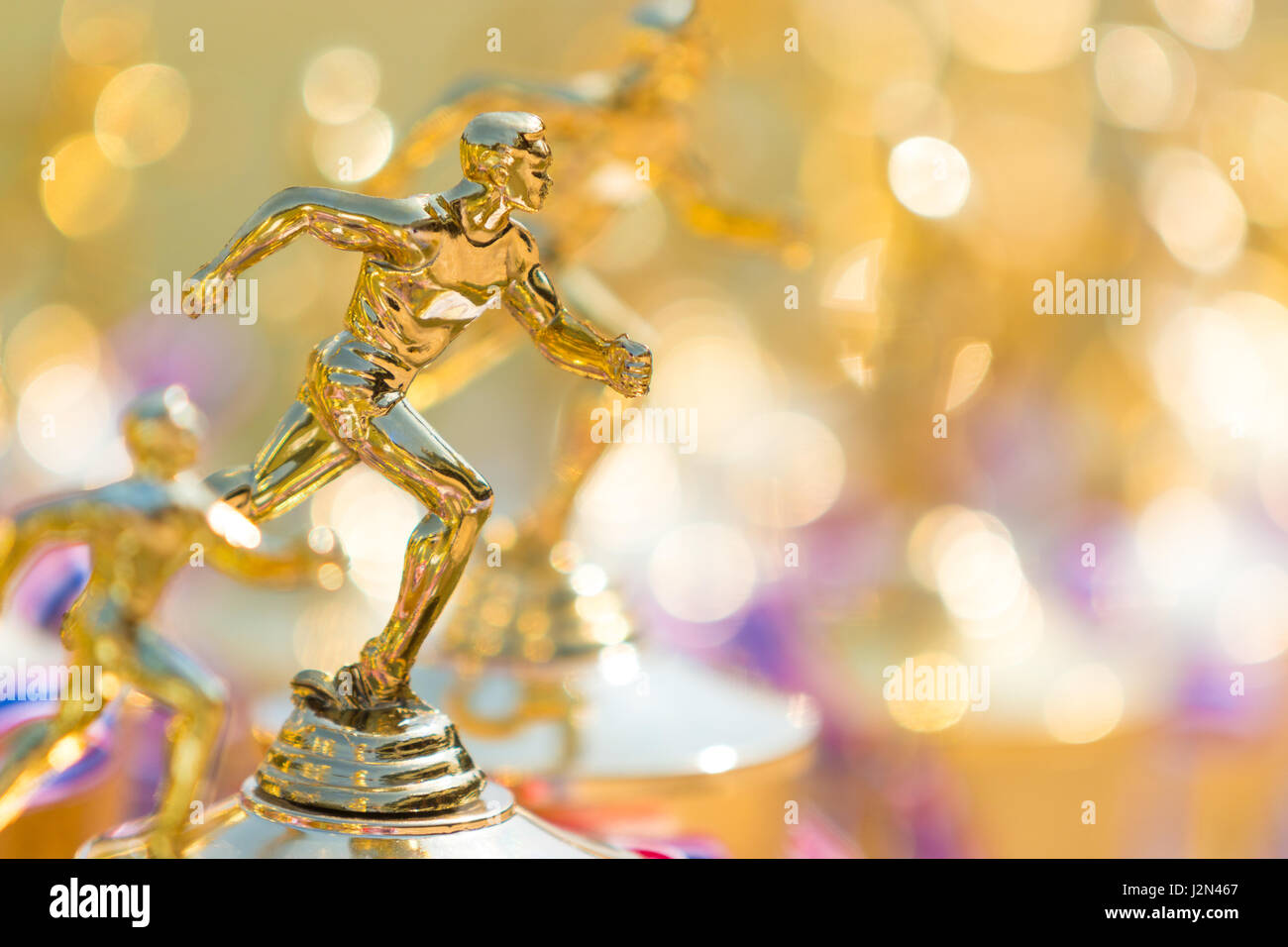 close up of track and field running trophy with shallow depth of field ...