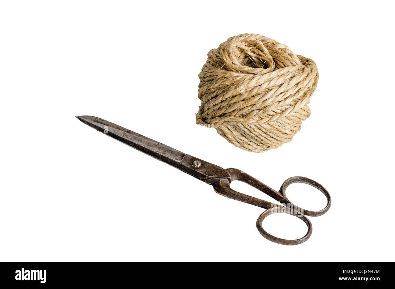 Old scissors and twine, it is isolated on white Stock Photo - Alamy