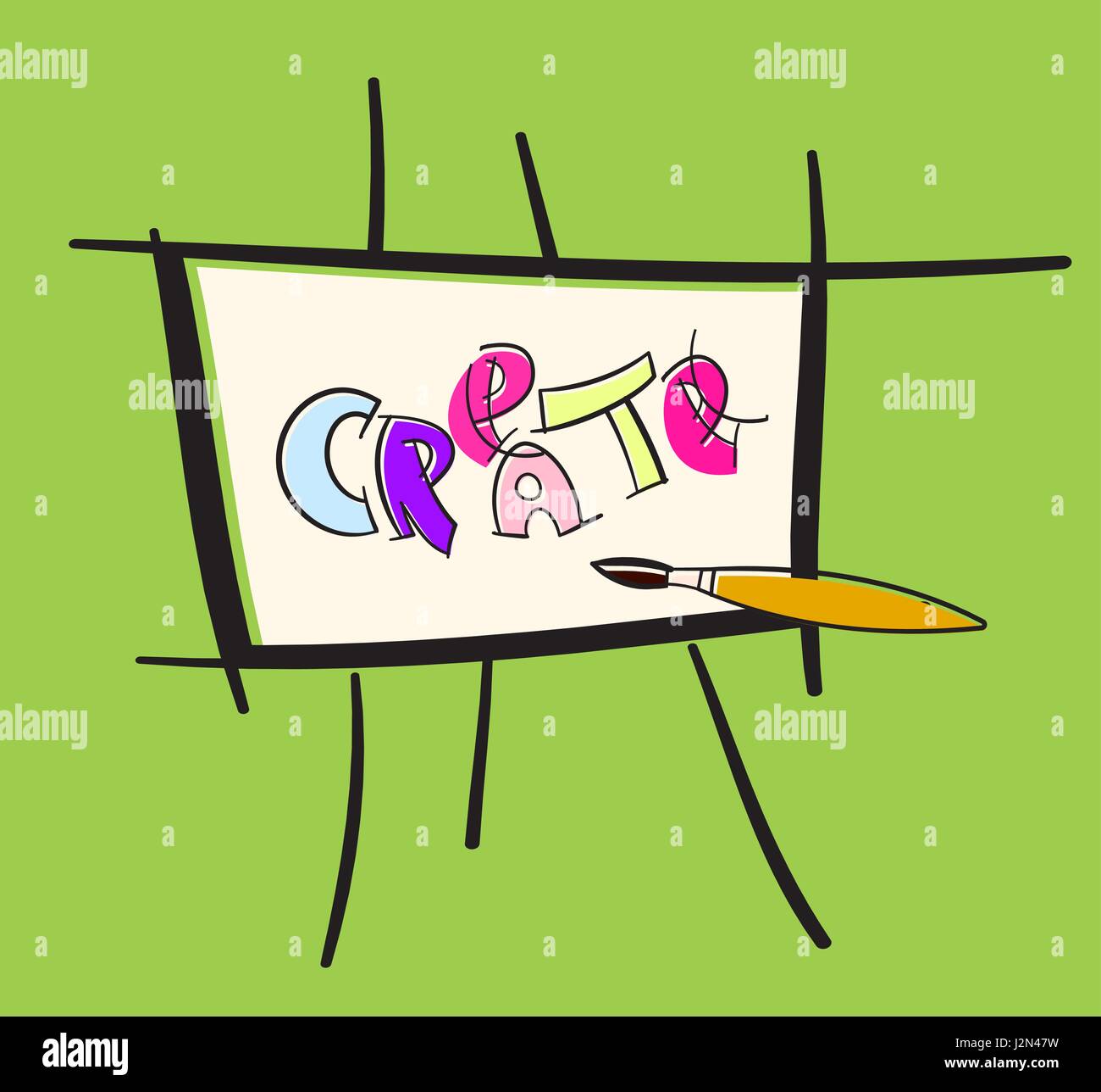 Easel with artistic paintbrush and text CREATE. Cartoon style vector ...