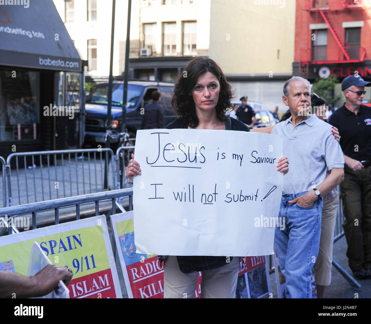 A woman at the ground zero mosque protest on September 12, 2010 with a ...