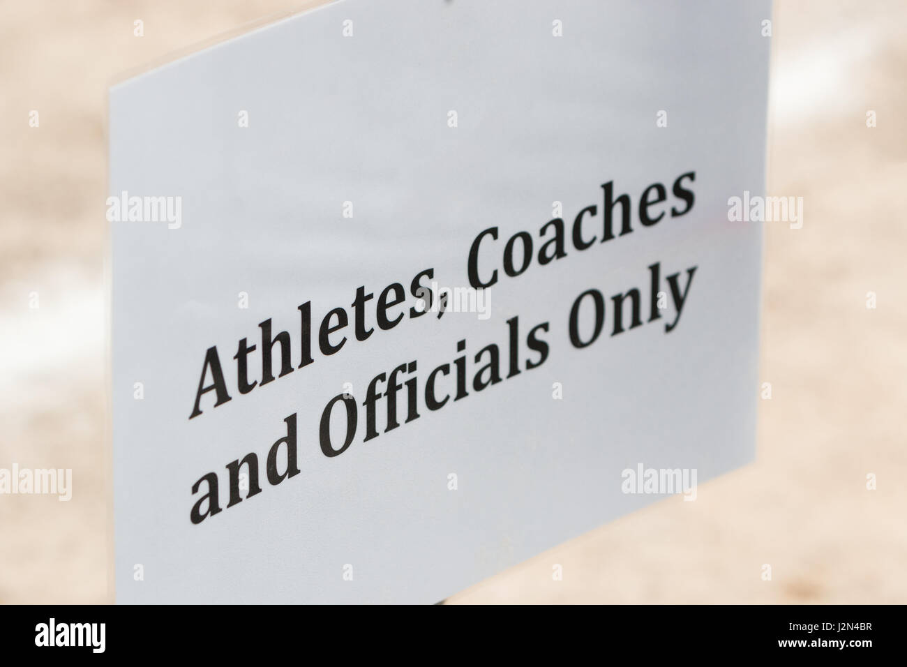 officials, athletes, and coaches authorized entry sign, selective focus ...