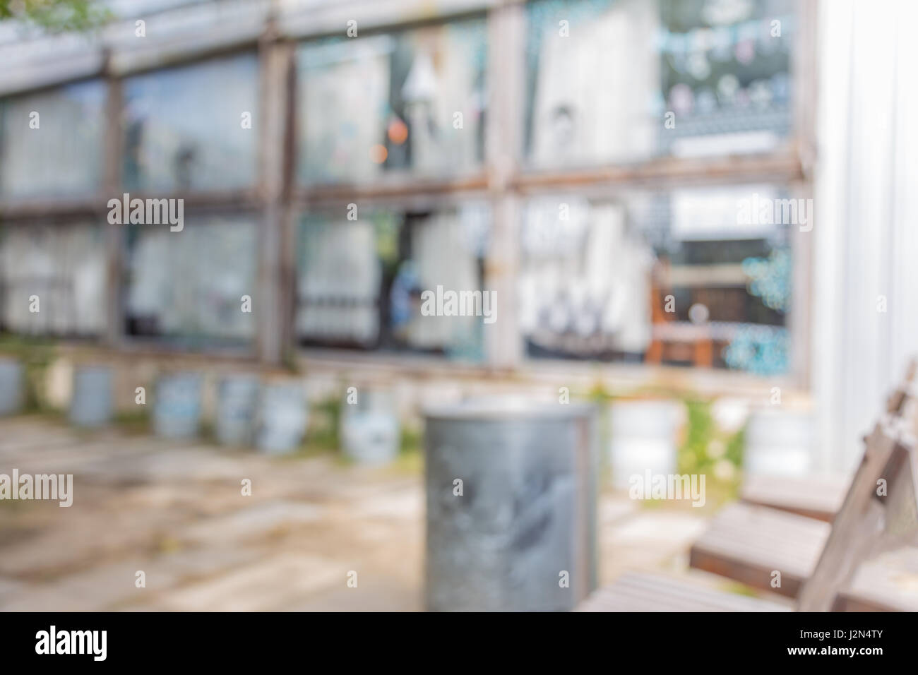 Blurred exterior of a shop windows on a bright cloudy day Stock Photo ...