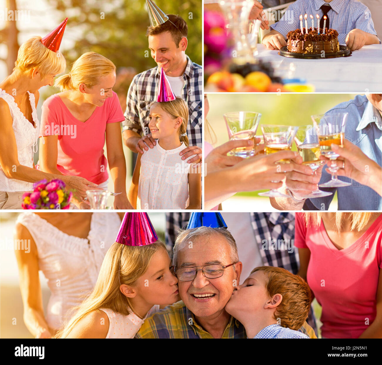 Collage of happy birthday party Stock Photo - Alamy