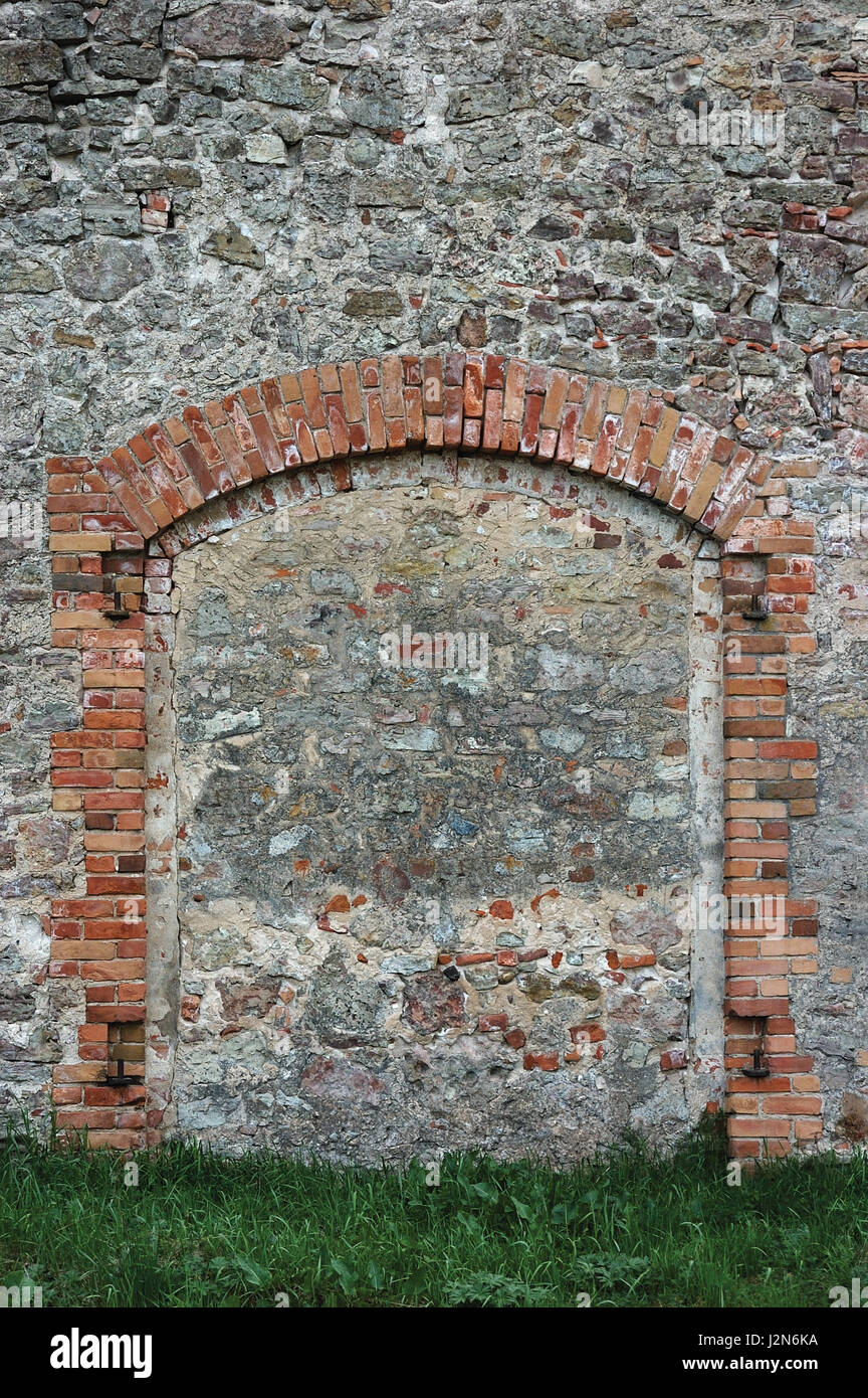 Barn gate door fake false faux arch, stone wall background frame ...