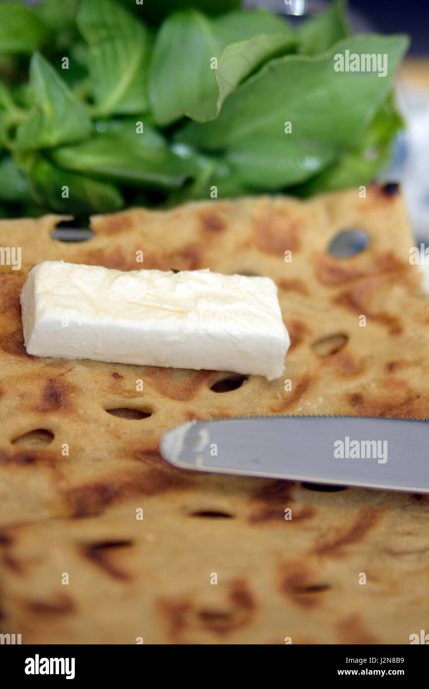 Iranian breakfast at the office with Sangak bread and cheese Stock ...