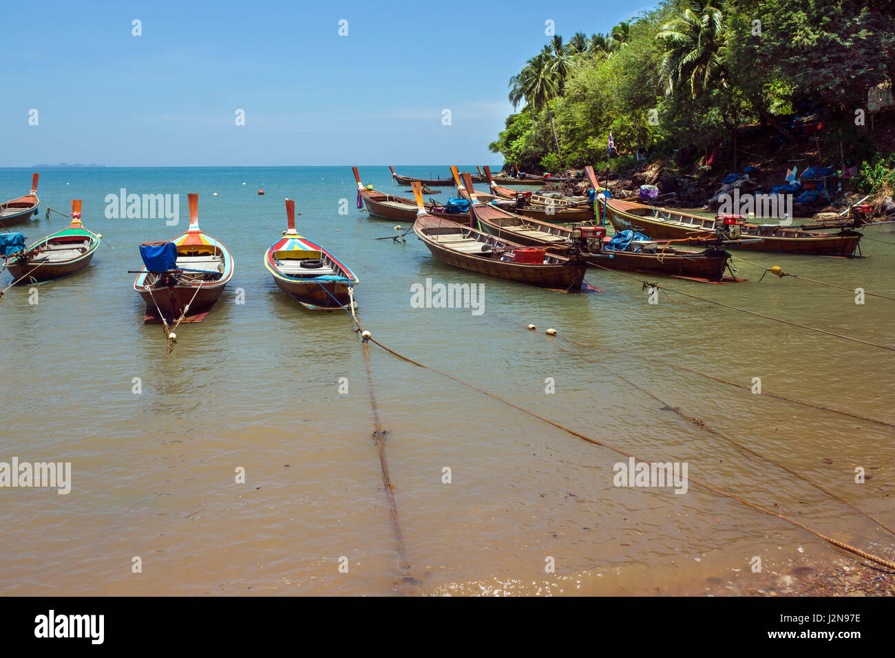 Sea Gypsy boats, beached at the small sea gypsy village of Ban Sang-ga ...