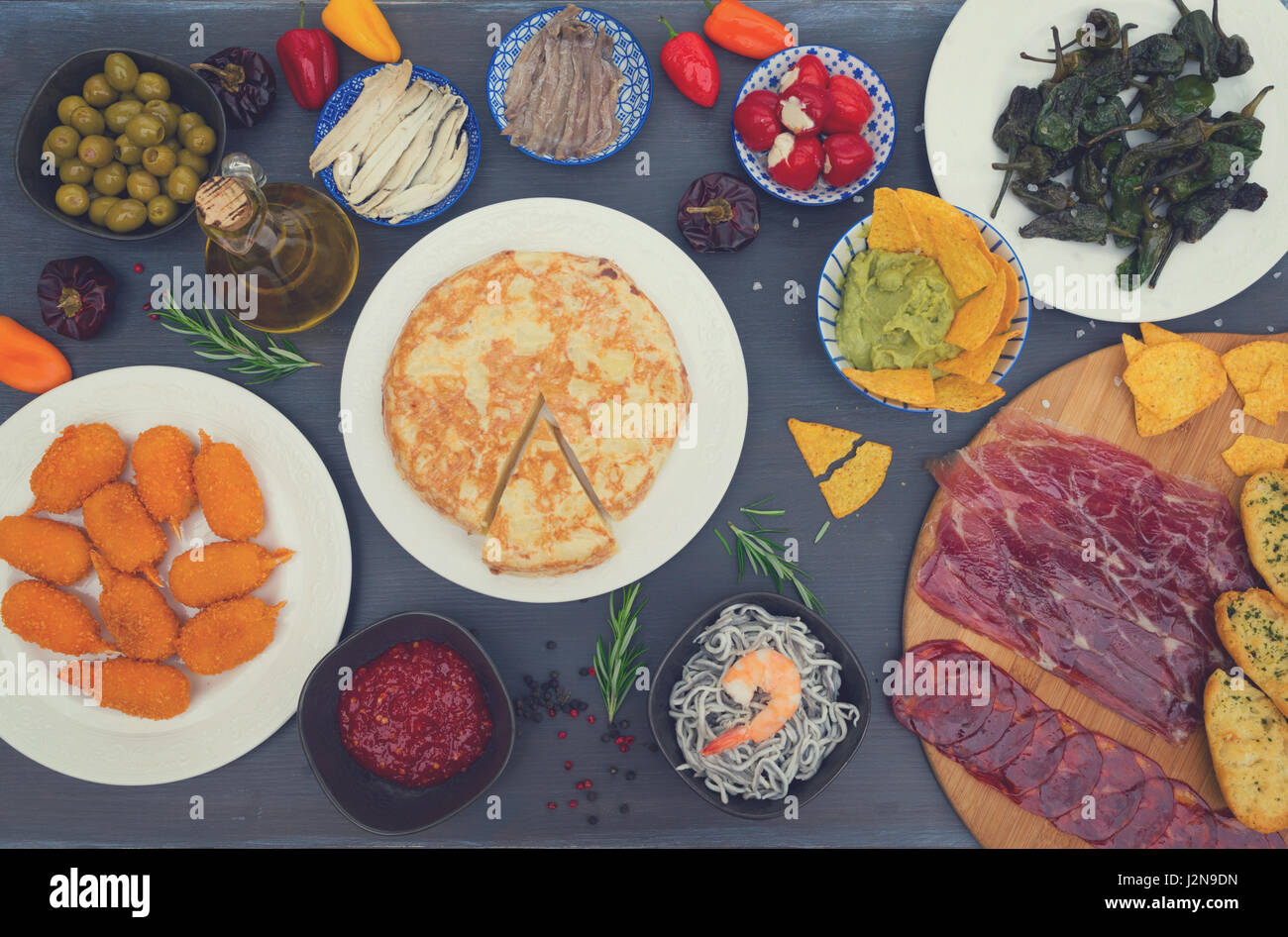 Table with spanish tapas Stock Photo - Alamy