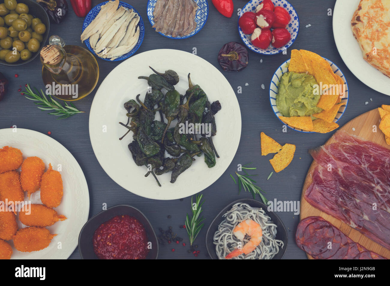 Table with spanish tapas Stock Photo - Alamy