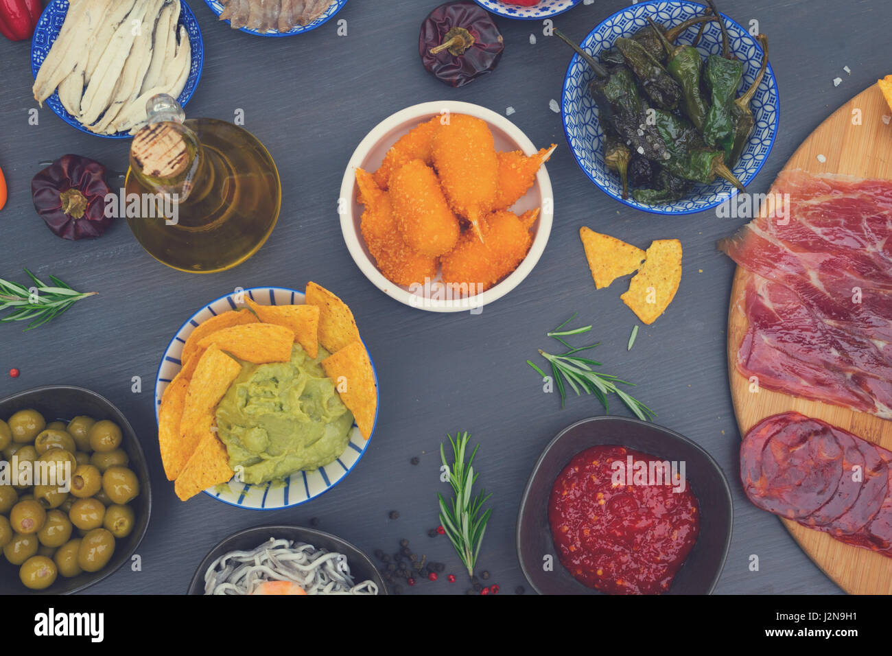 Table with spanish tapas Stock Photo - Alamy