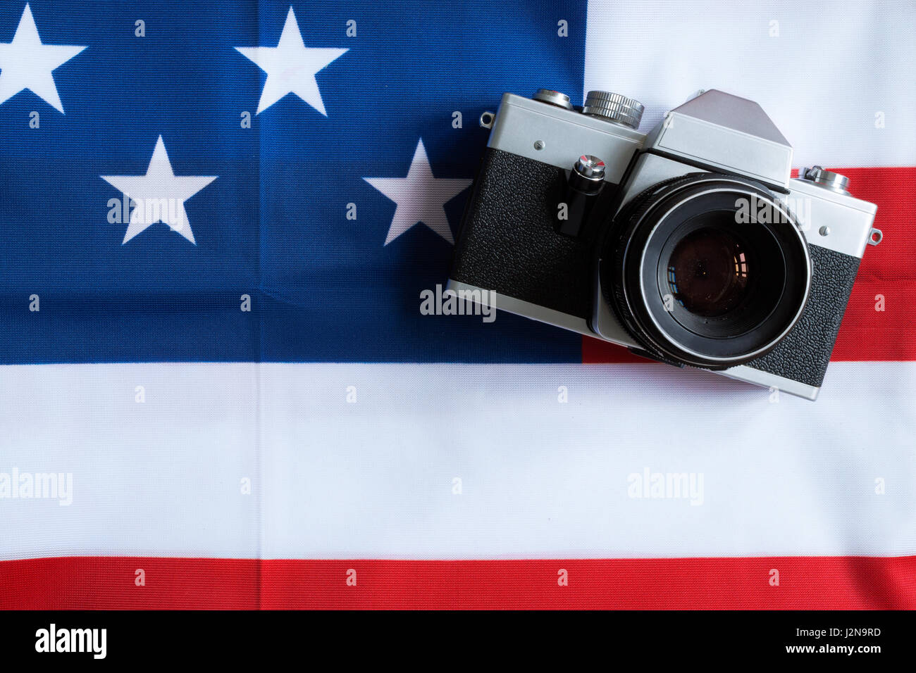American flag and retro photo camera background Stock Photo - Alamy