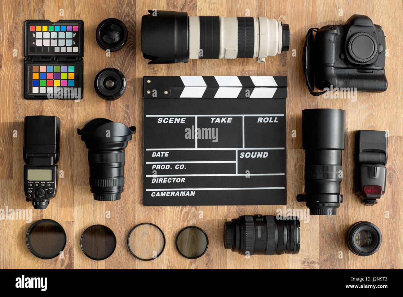 professional of cameras and camera lens top view Stock Photo - Alamy