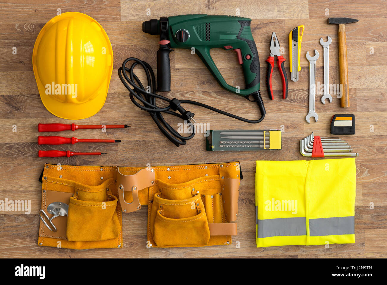 work tools top view background Stock Photo - Alamy