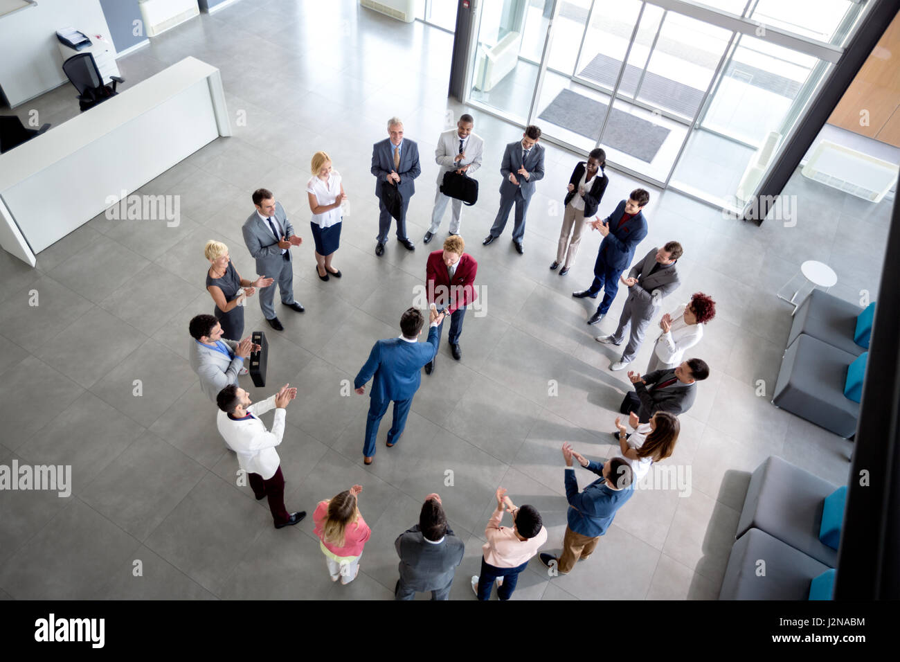 Top view of business arrangement and shaking hands of businessmen in ...