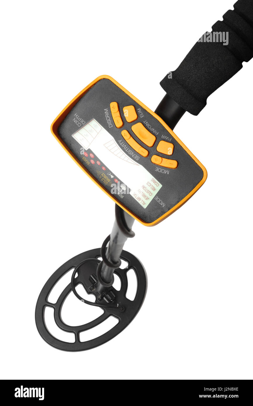 The metal detector closeup on a white background. It is isolated, the ...