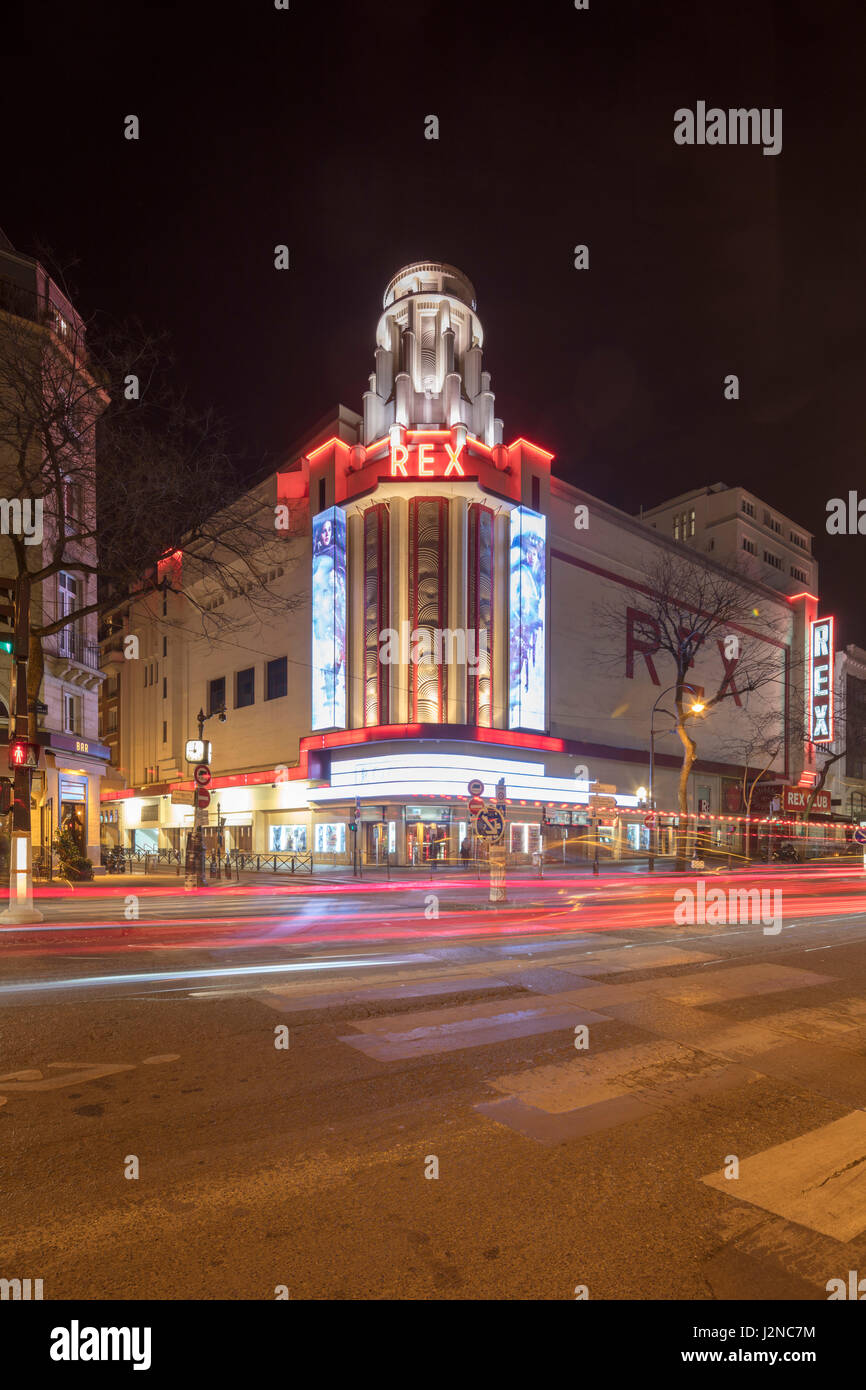 The facade of the Grand Rex cinema, Paris, France, at night Stock Photo ...