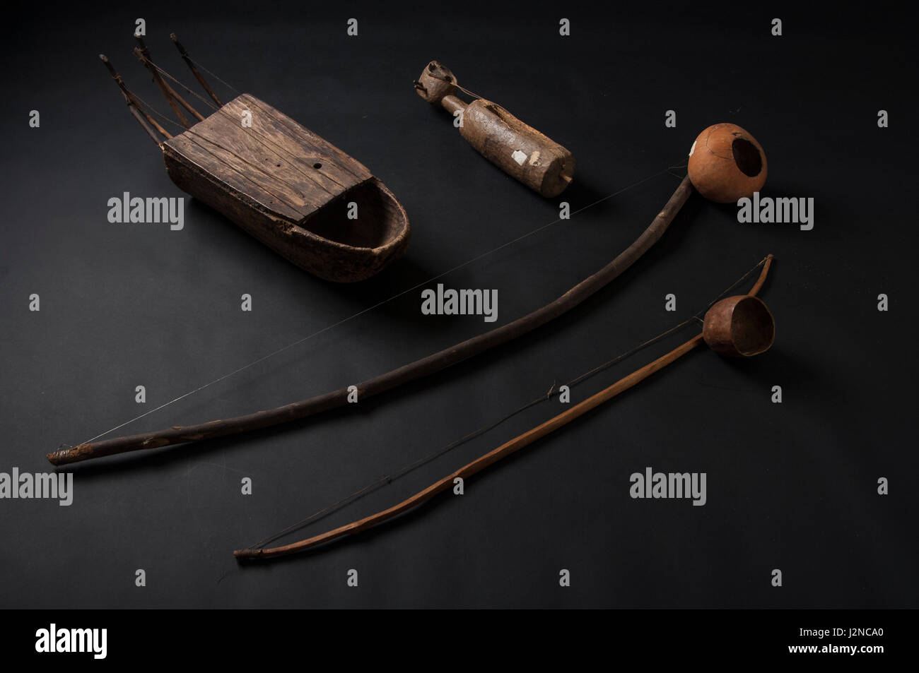 Set of african musical instruments isolated on dark background Stock ...