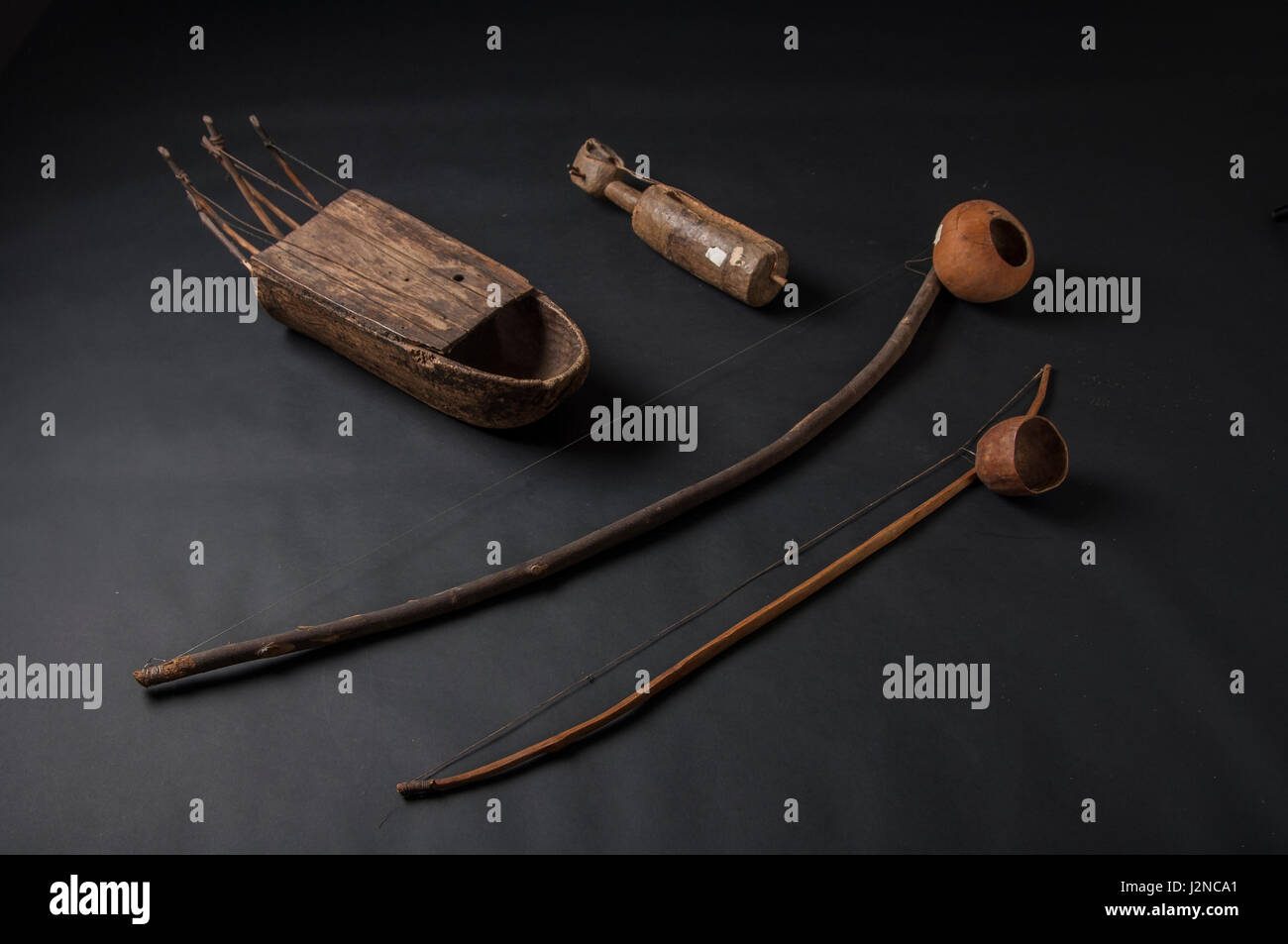 Set of african musical instruments isolated on dark background Stock ...