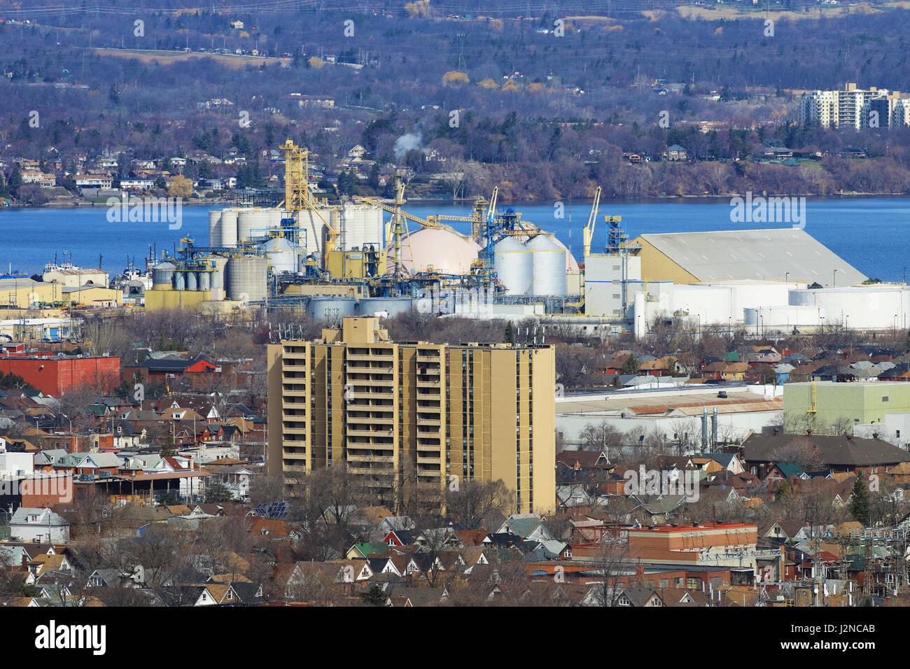 Hamilton industrial area with harbour in background Stock Photo - Alamy