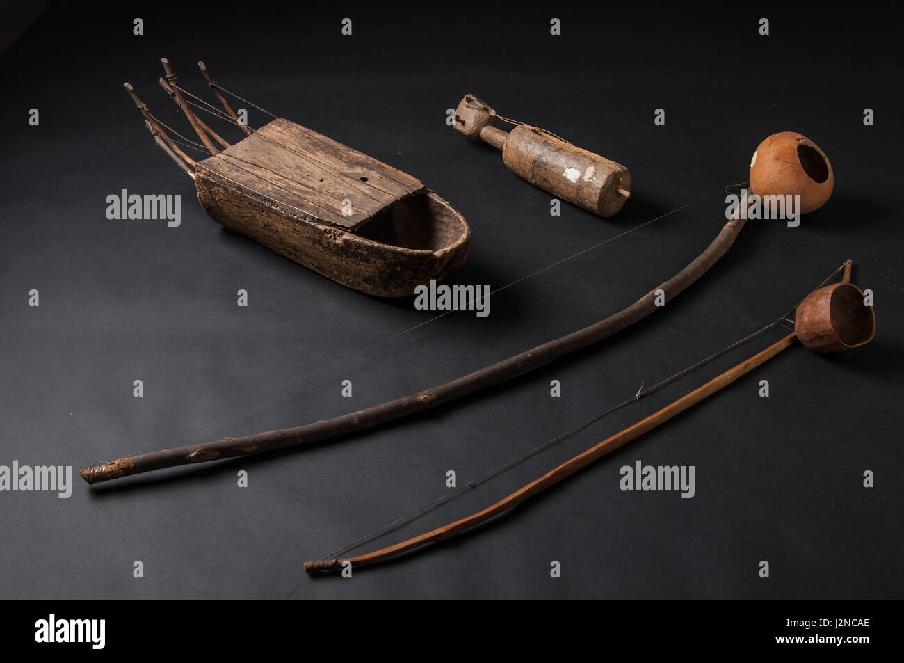 Set of african musical instruments isolated on dark background Stock ...